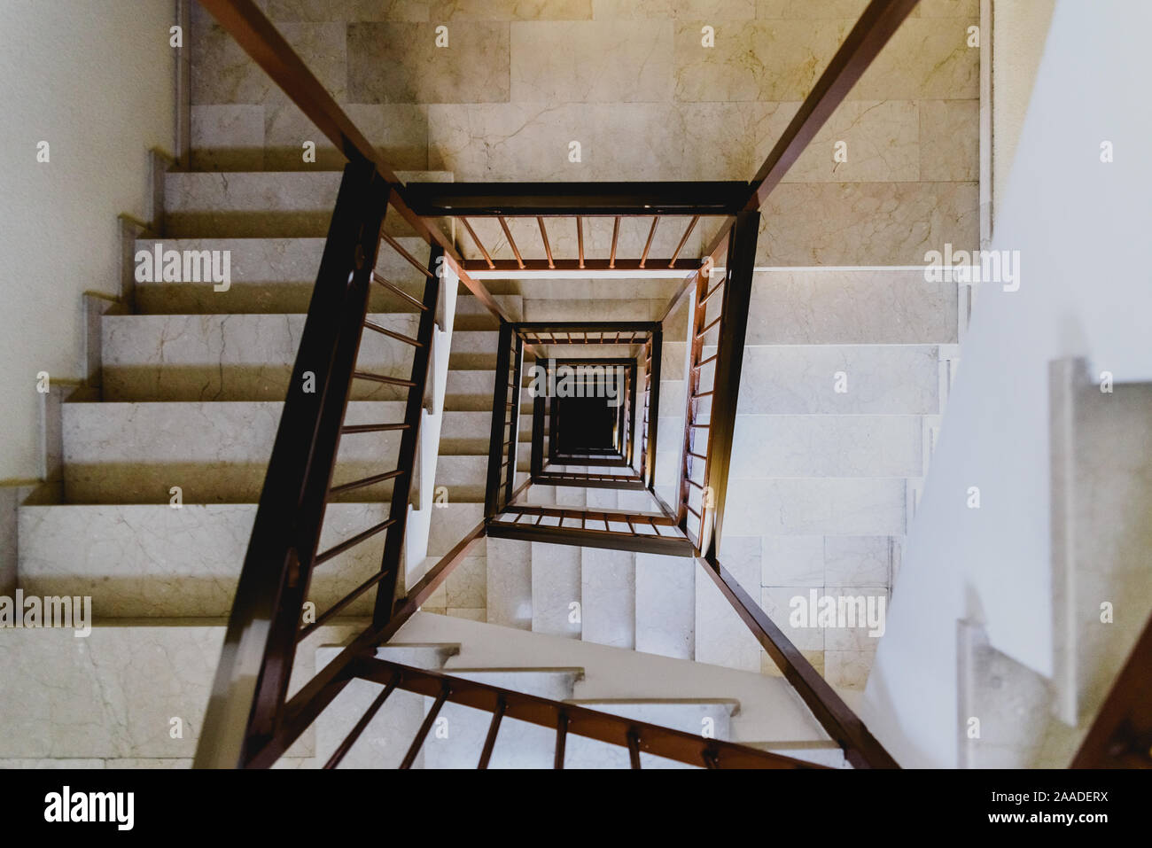 Vertigo concept, fear of heights inside a staircase of a building Stock ...