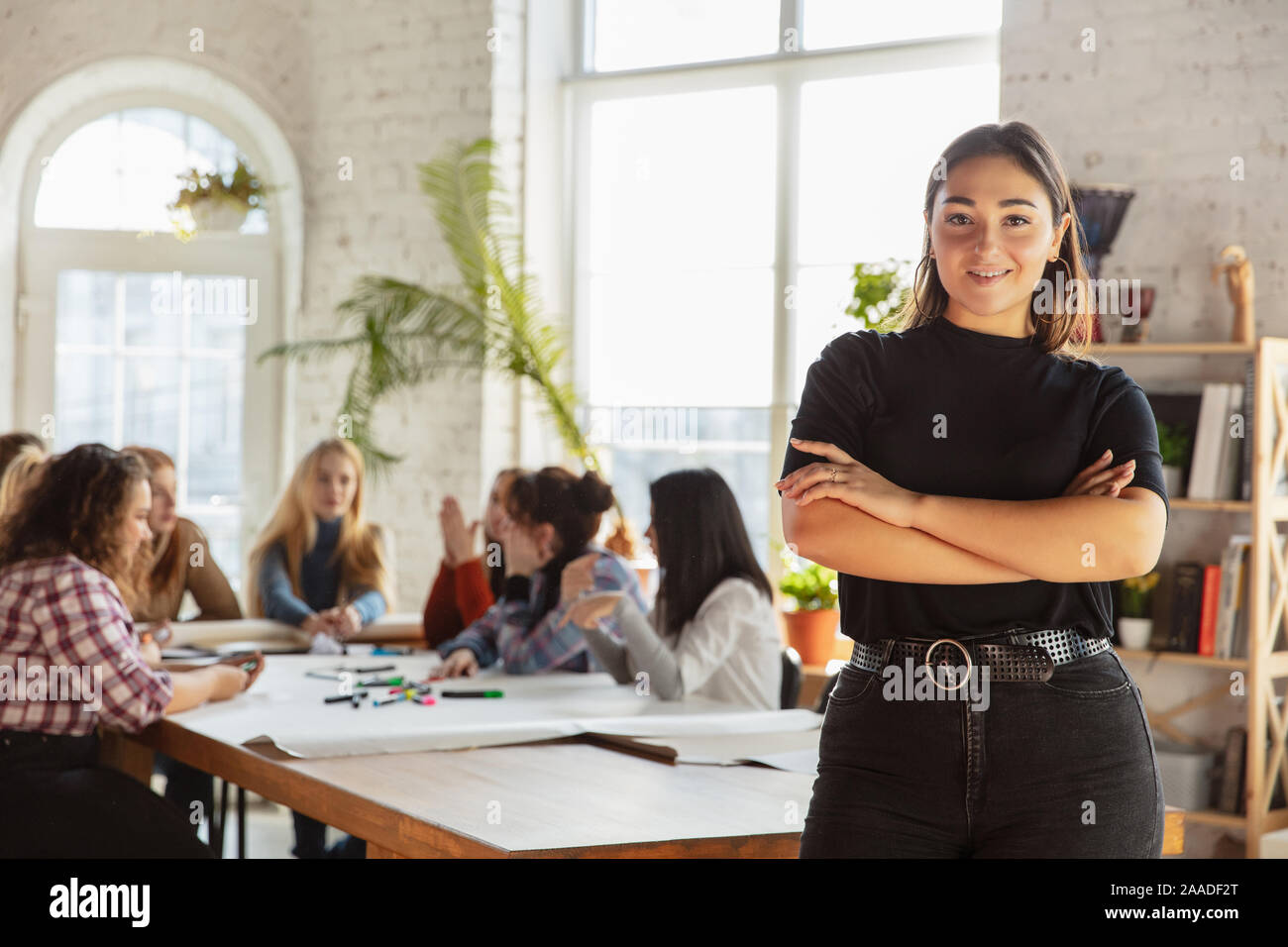 Women's rights and equality at the office. Caucasian businesswomen or ...