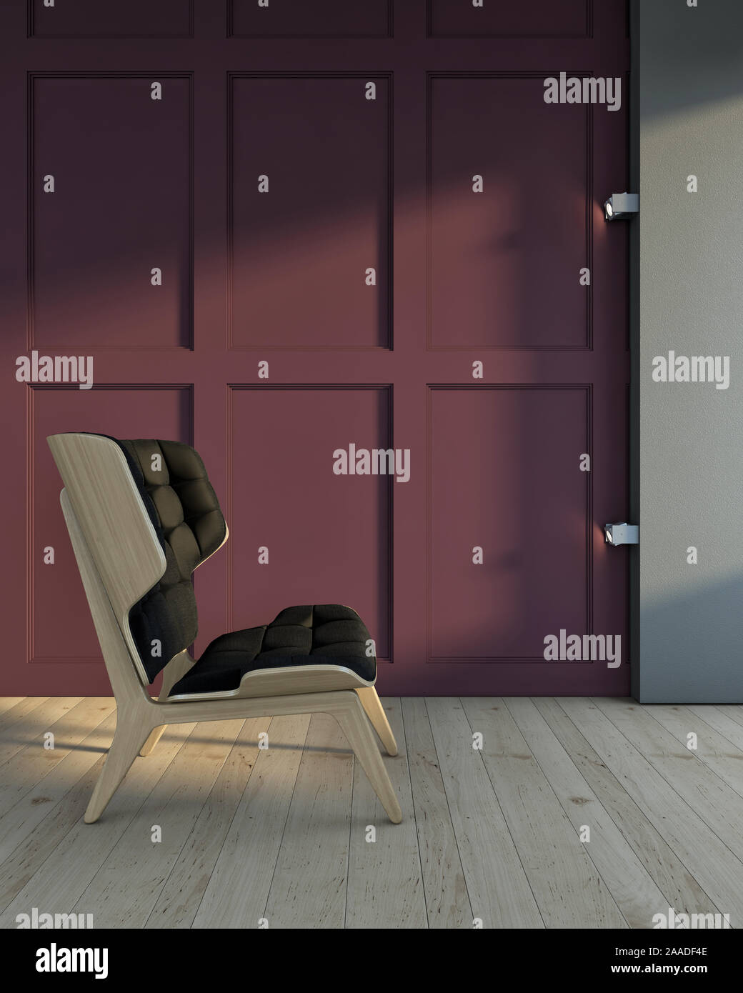 wooden chair and red wall Stock Photo - Alamy