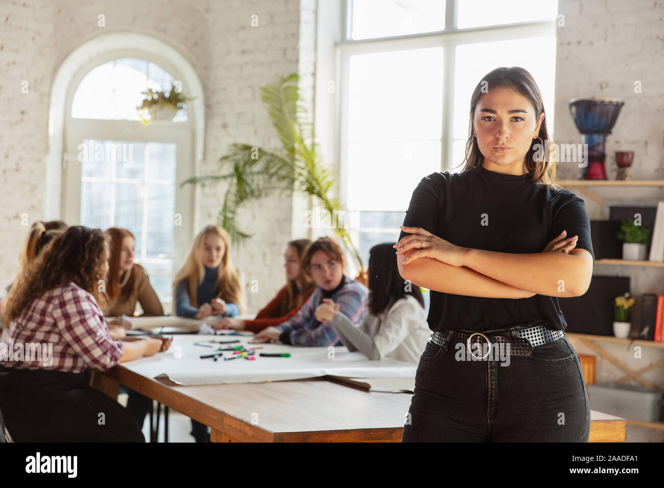 Women's rights and equality at the office. Caucasian businesswomen or ...