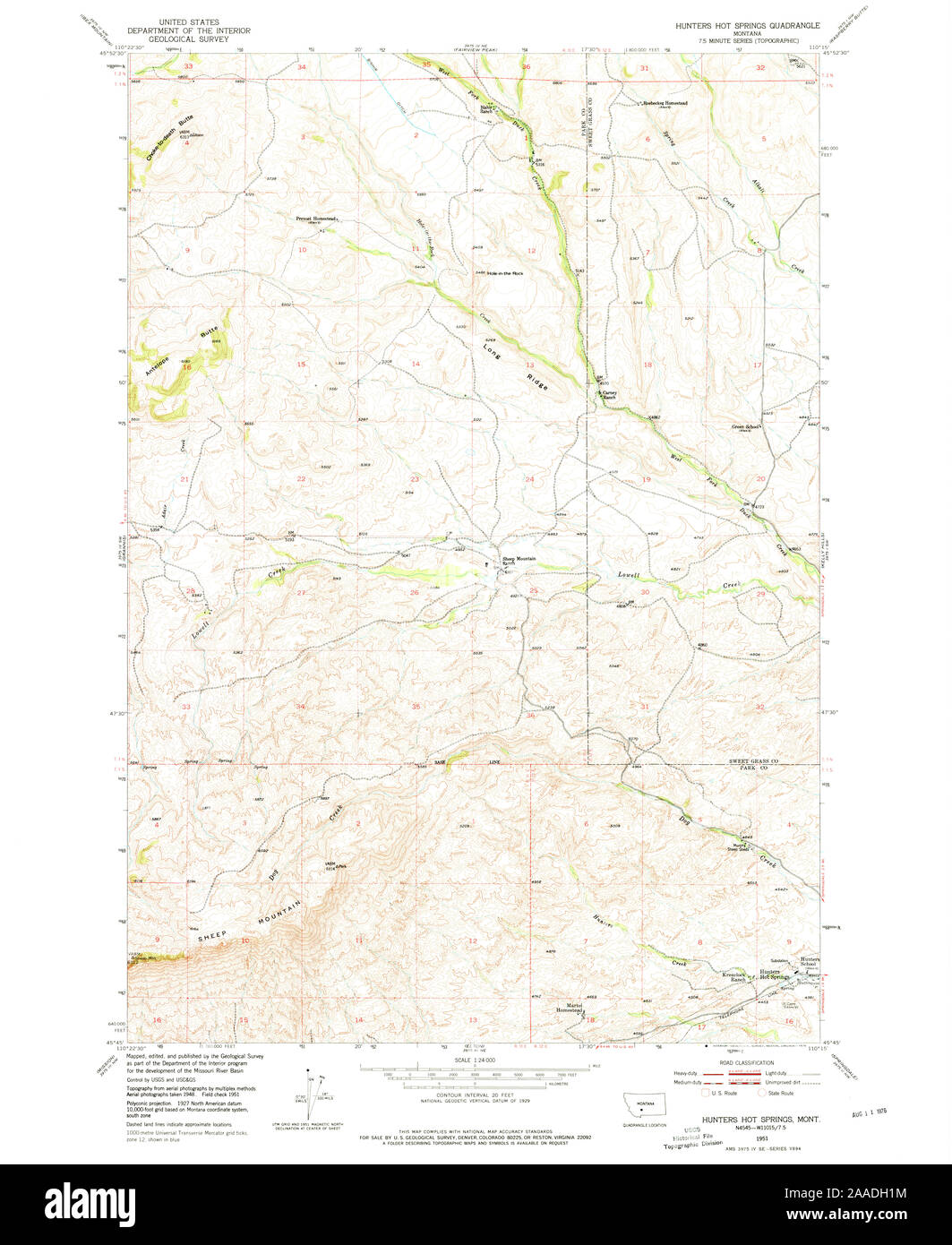 USGS TOPO Map Montana MT Hunters Hot Springs 264565 1951 24000 ...