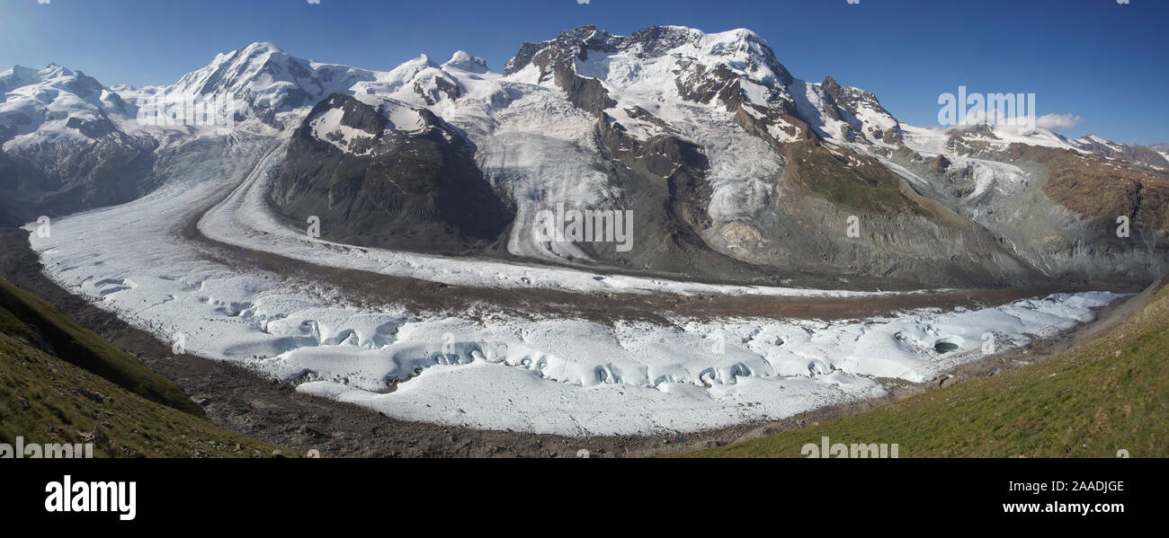 Gorner Glacier with meltwater channels, and Breithorn, Valais Alps ...