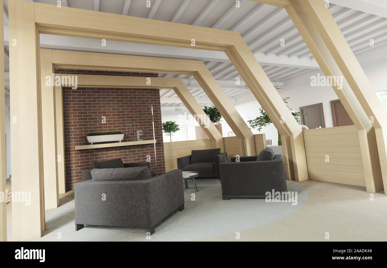 office lounge area with brick wall Stock Photo - Alamy