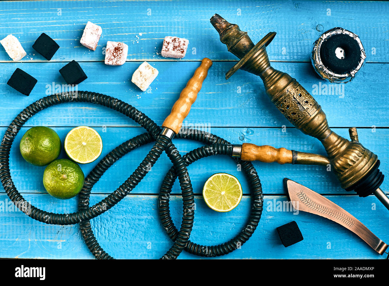 Hookah. Tobacco with lime flavor. Top view Stock Photo - Alamy
