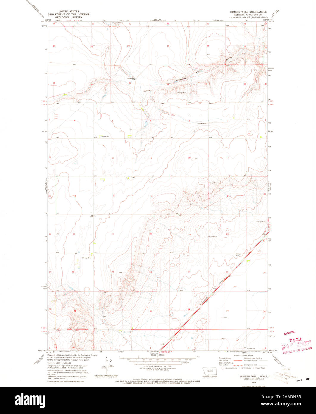 USGS TOPO Map Montana MT Ihmsen Well 264591 1969 24000 Restoration ...