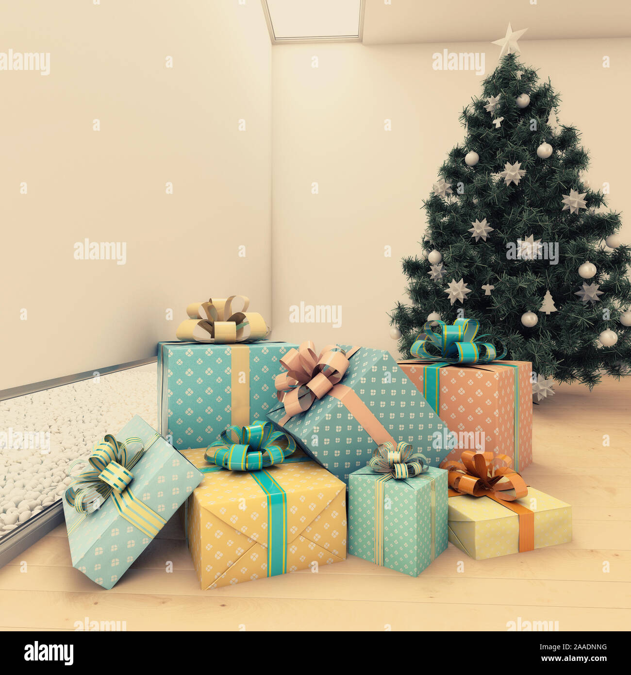 Christmas tree with presents Stock Photo - Alamy