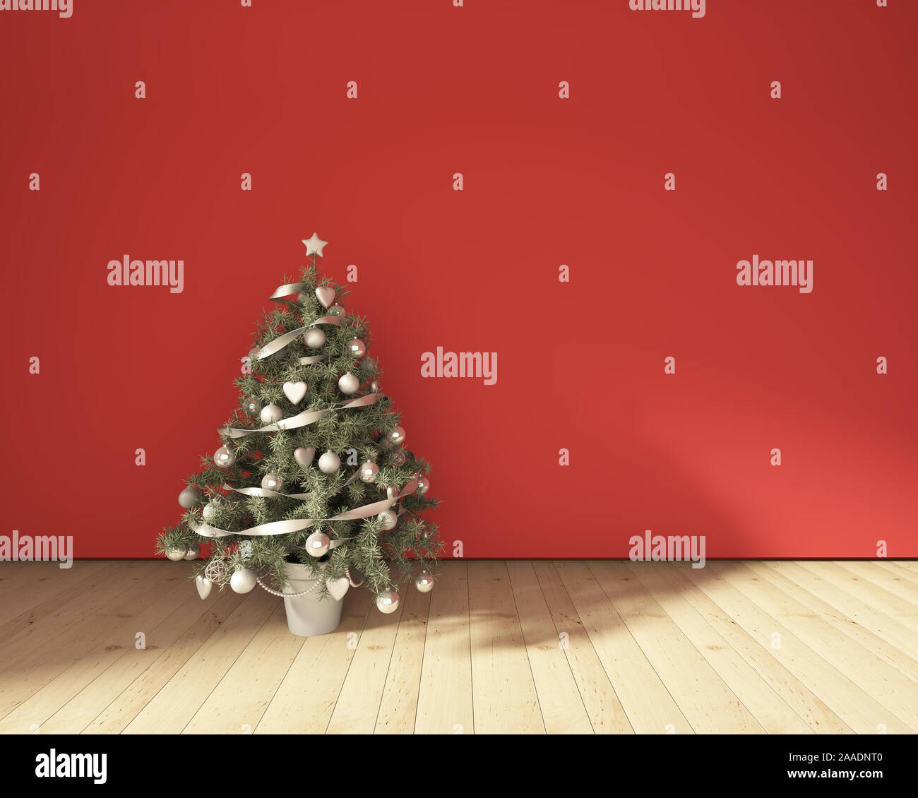 Christmas Tree On A Red Background Stock Photo - Alamy