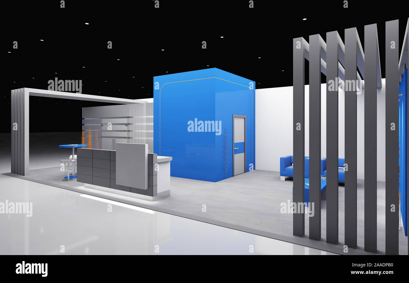 grey and blue exhibition stand Stock Photo - Alamy