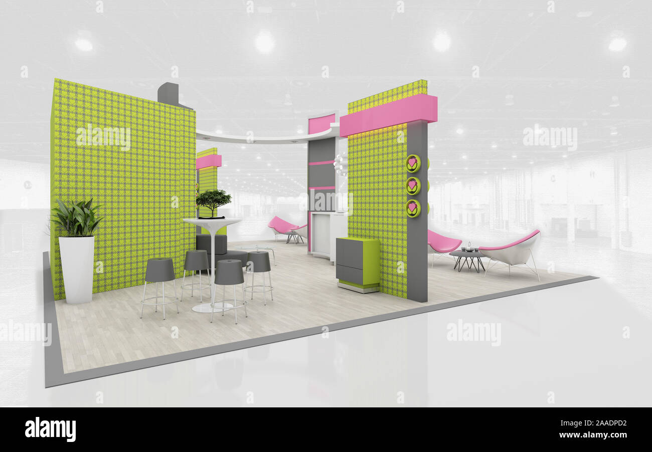 Exhibition Stand in Green and Pink colors 3d Rendering Stock Photo - Alamy