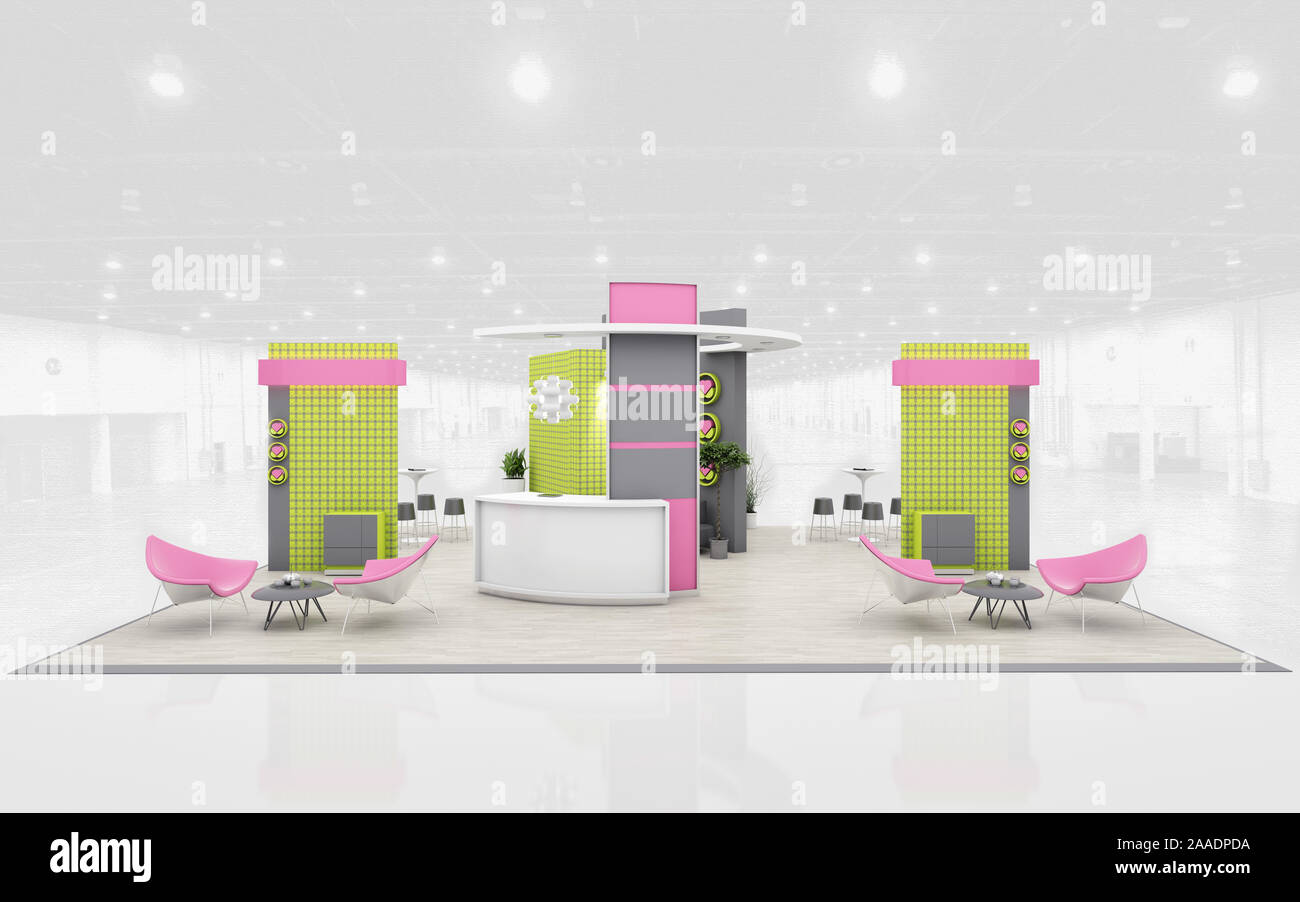 Exhibition Stand in Green and Pink colors 3d Rendering Stock Photo - Alamy