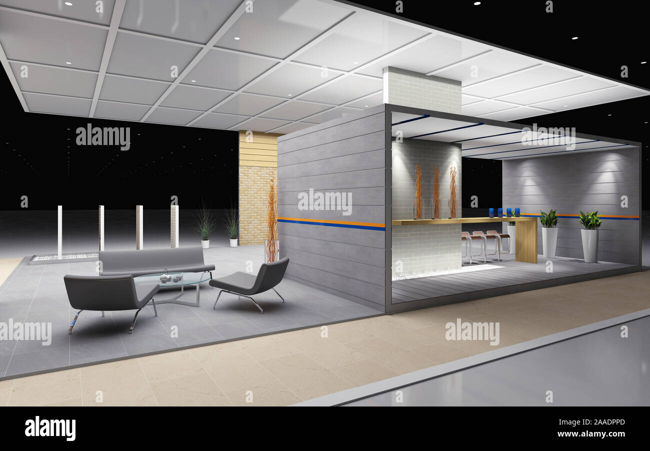 exhibition stand with tile and brick Stock Photo - Alamy