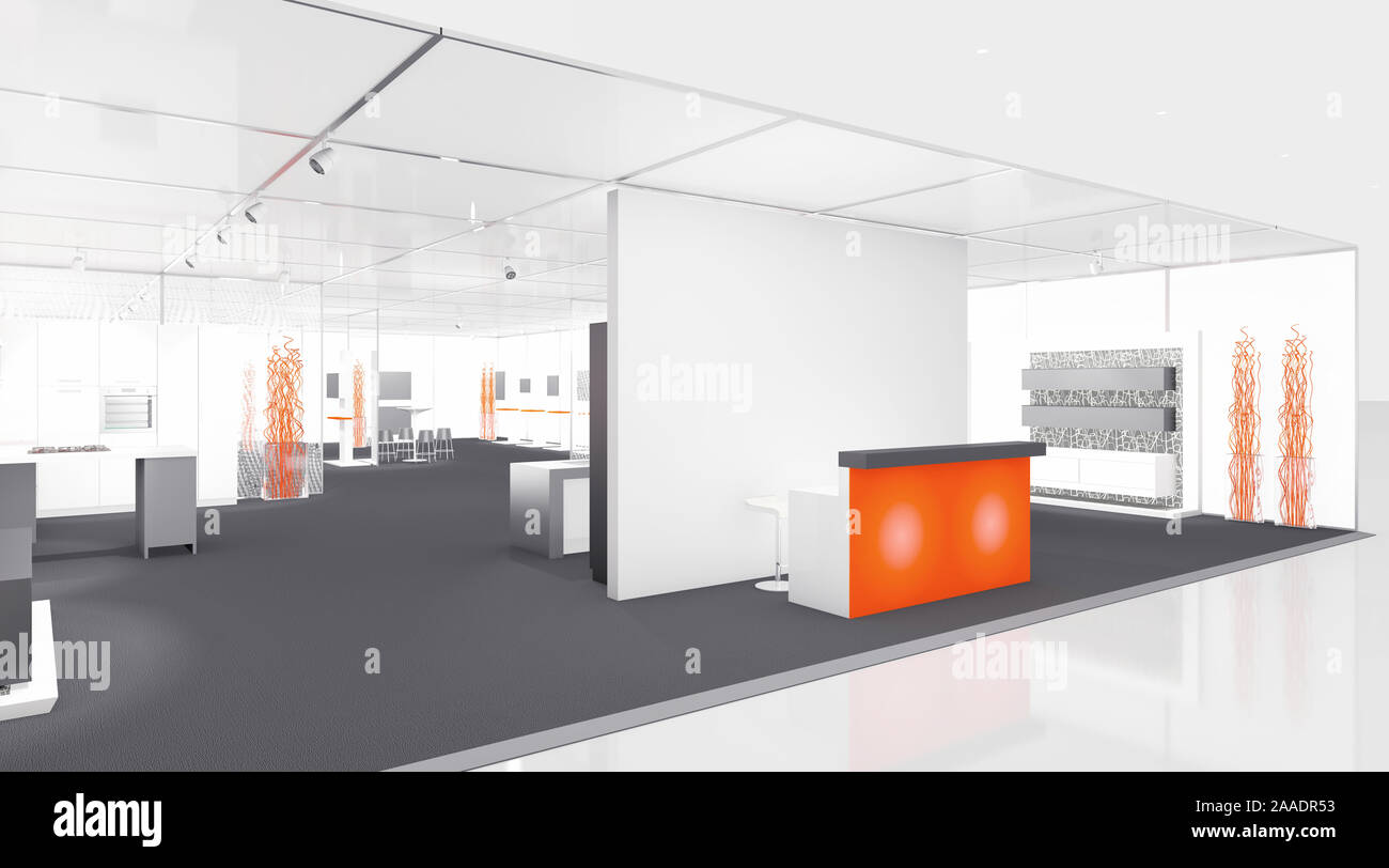 white and orange exhibition booth Stock Photo - Alamy