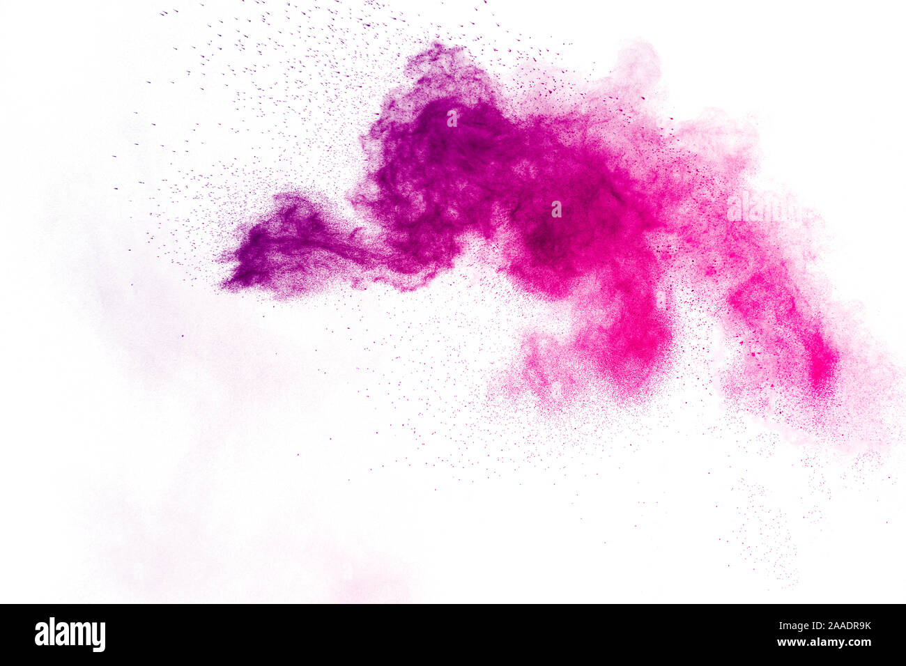 Explosion of pink colored powder isolated on white background.Pink dust ...