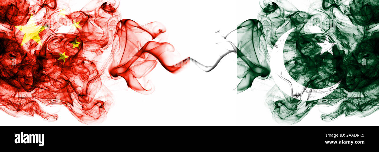 China, Chinese vs Pakistan, Pakistani smoky mystic states flags placed ...