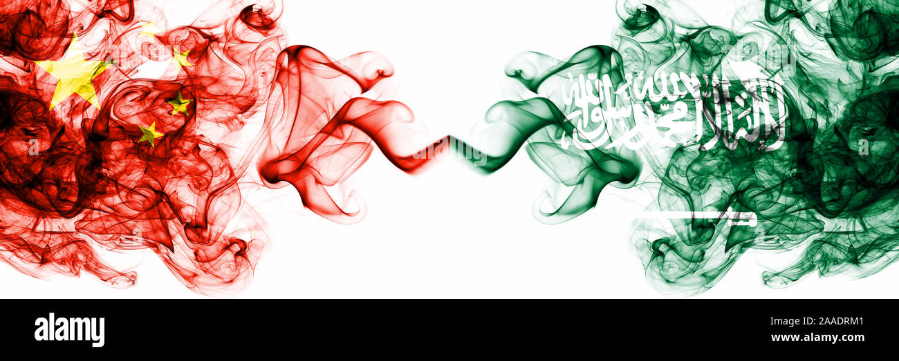 China, Chinese vs Saudi Arabia, Arabian smoky mystic states flags ...
