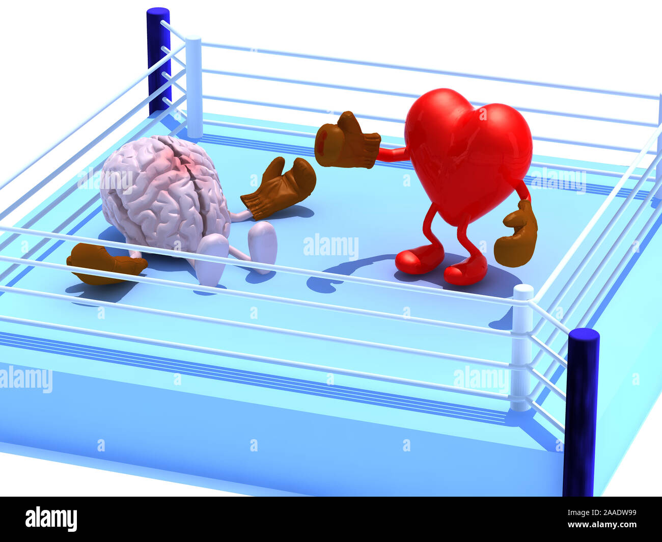 Heart that is fighting with the brain and win, with boxing gloves in ...