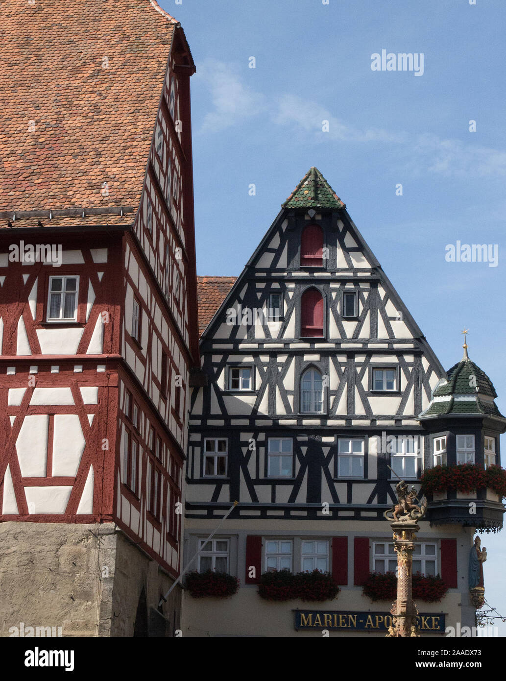 Traditional half-timbered buildings in Rothenberg ob der Tauber ...