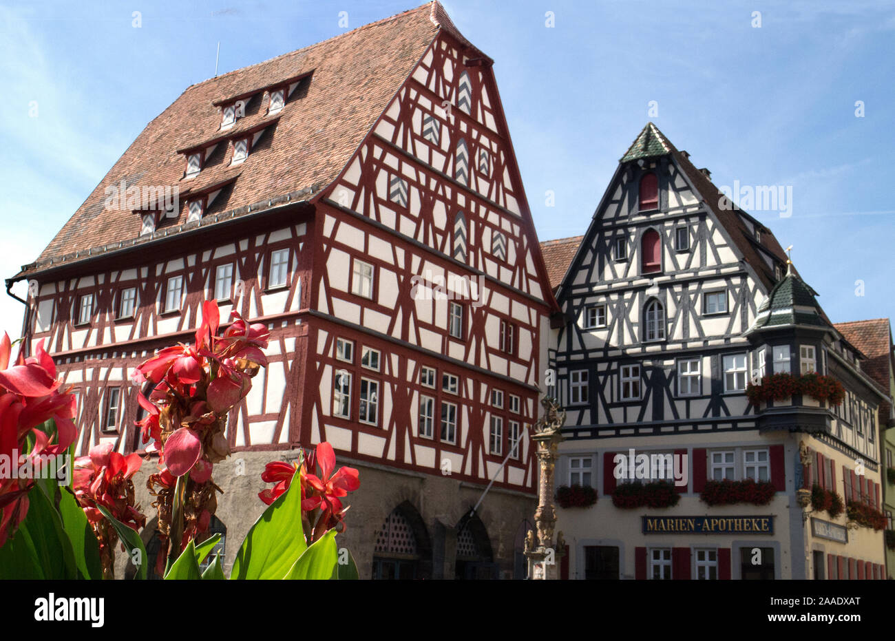 Traditional half-timbered buildings in Rothenberg ob der Tauber ...