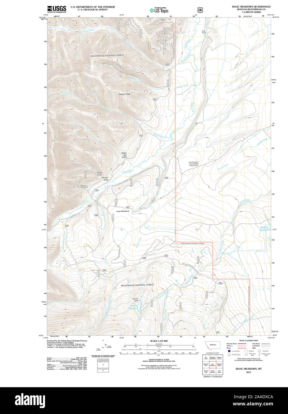 USGS TOPO Map Montana MT Isaac Meadows 20110519 TM Restoration Stock ...