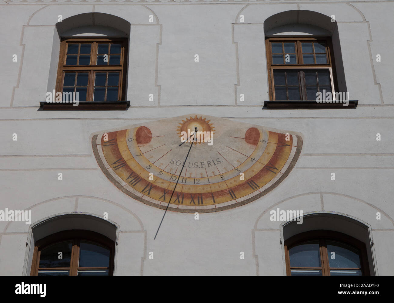 Sundial on wall of Schlosshotel Herrenchiemsee, Bavaria, Germany Stock ...