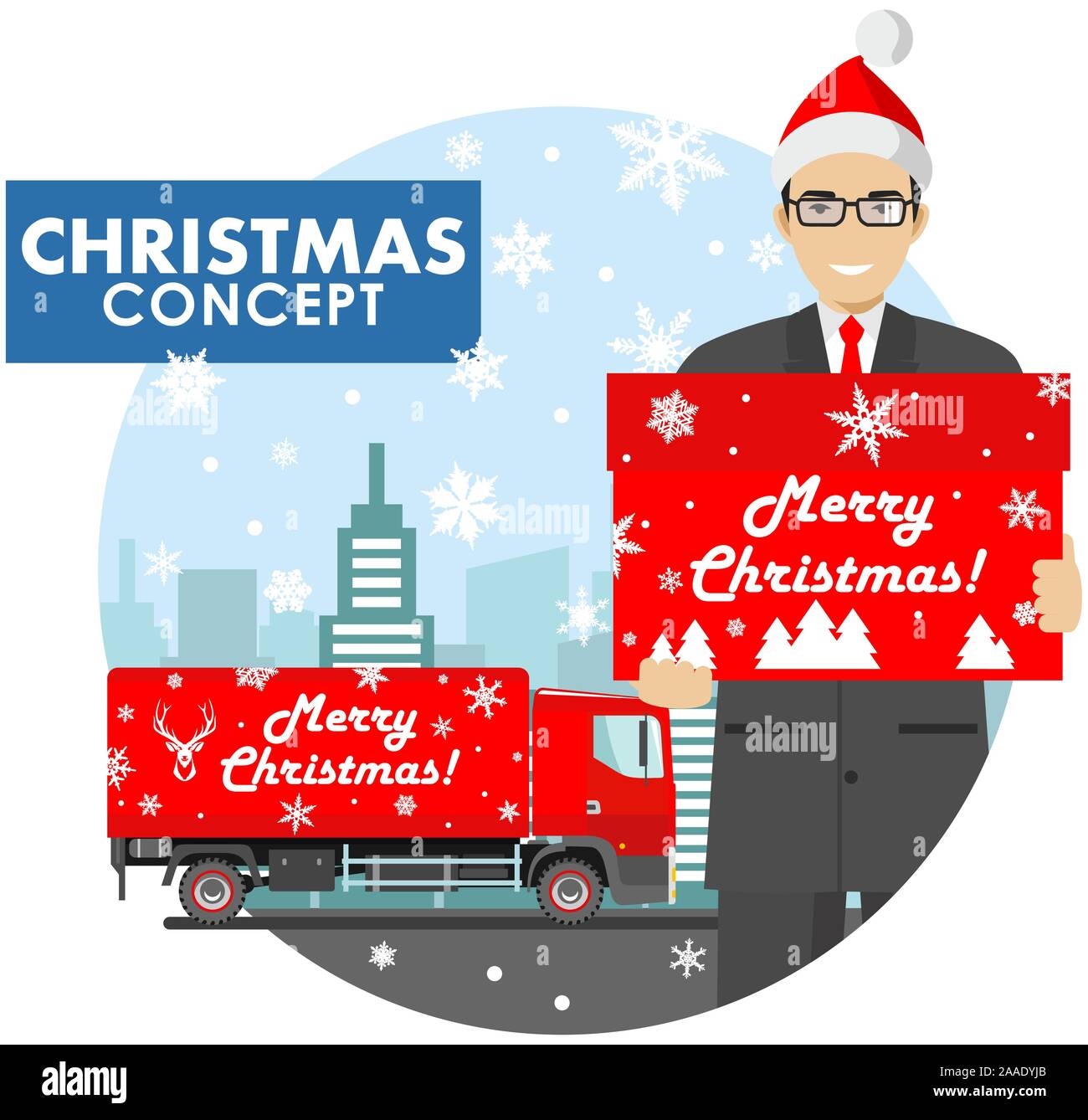 Christmas and New Year business concept. Detailed illustration of young ...