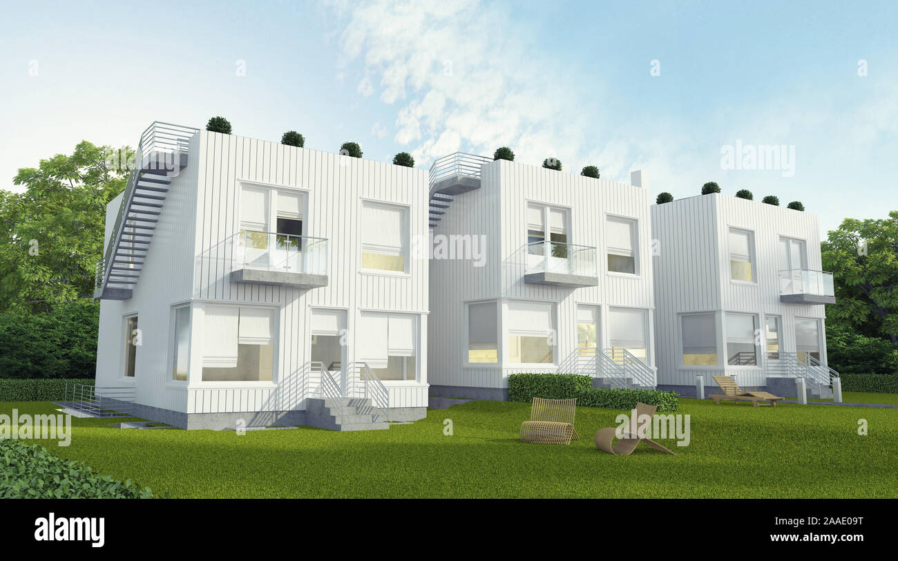exterior 3d visualisation of three house Stock Photo - Alamy