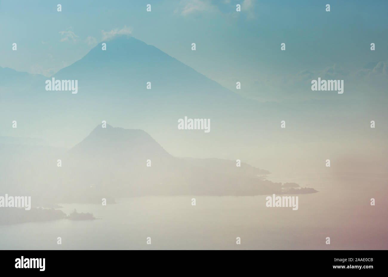 Beautiful lake Atitlan and volcanos in the highlands of Guatemala ...