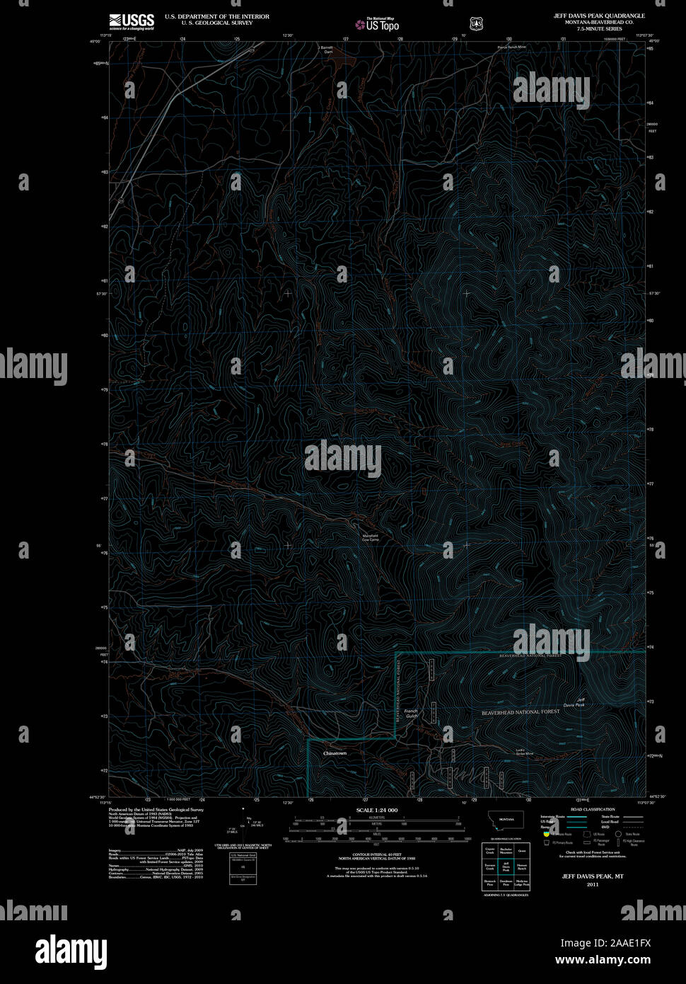 USGS TOPO Map Montana MT Jeff Davis Peak 20110513 TM Inverted ...