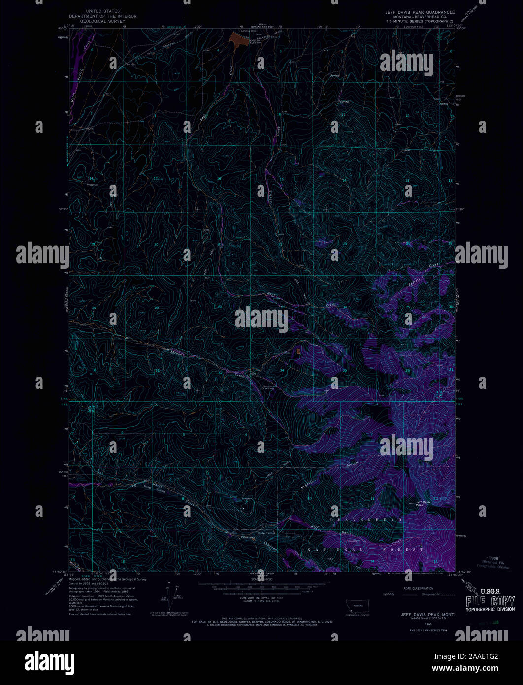 USGS TOPO Map Montana MT Jeff Davis Peak 264659 1965 24000 Inverted ...