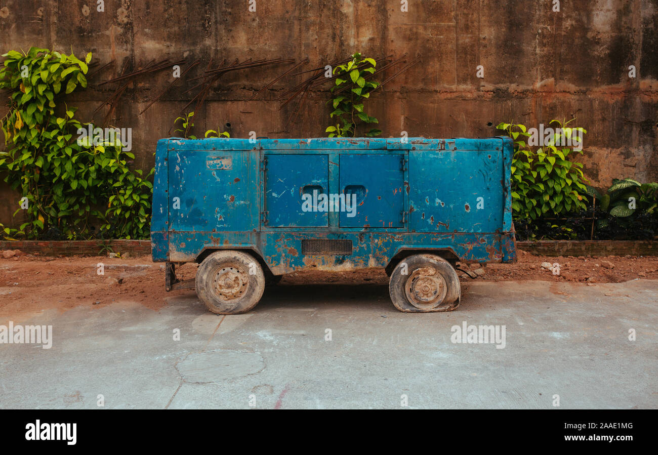Old Electric Transformer on wheels in Asia Stock Photo - Alamy