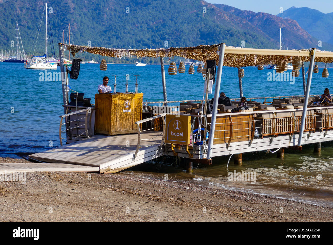 Restaurant in the sea, Beaches at Autumn in Marmaris holiday resort ...