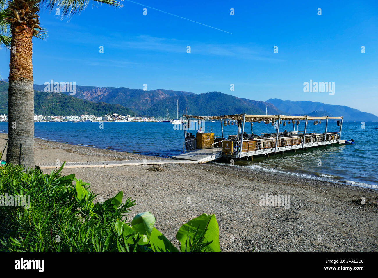 Restaurant in the sea, Beaches at Autumn in Marmaris holiday resort ...