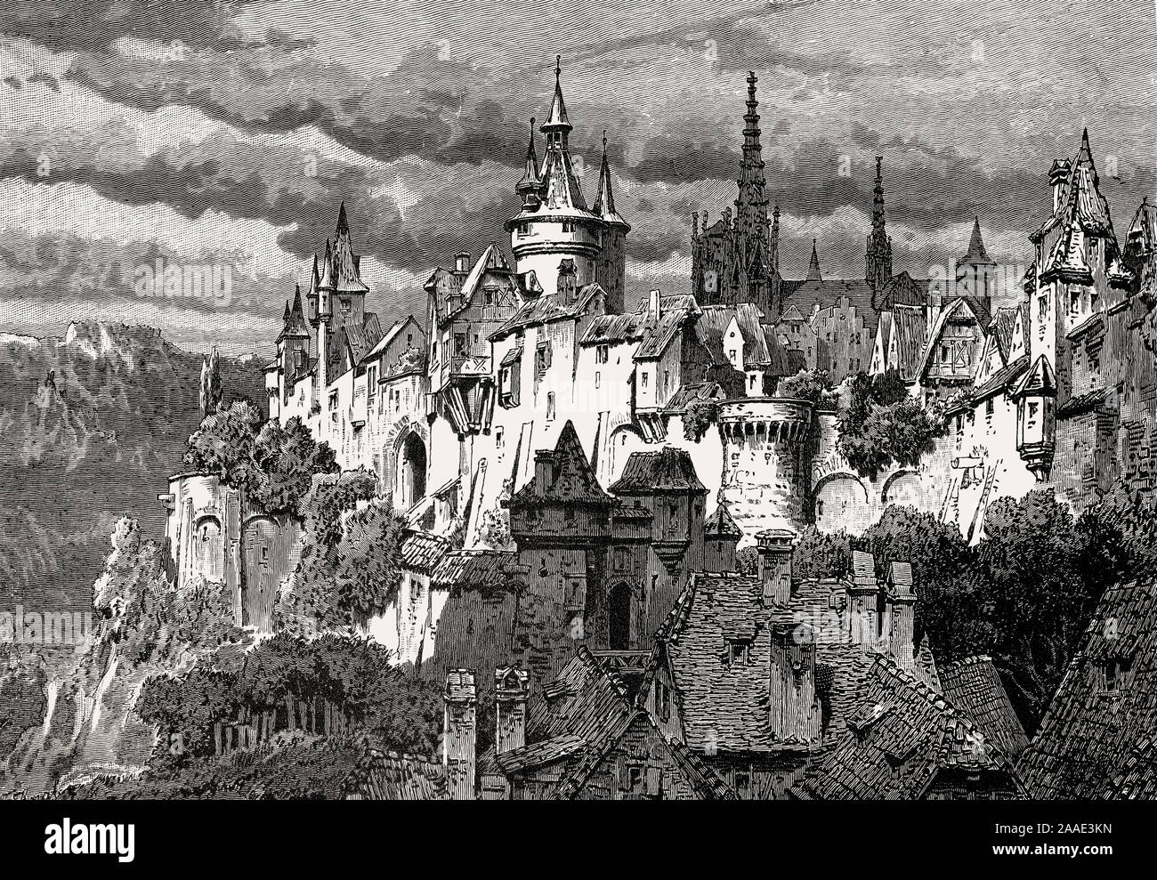 Medieval castle town drawing hi-res stock photography and images - Alamy