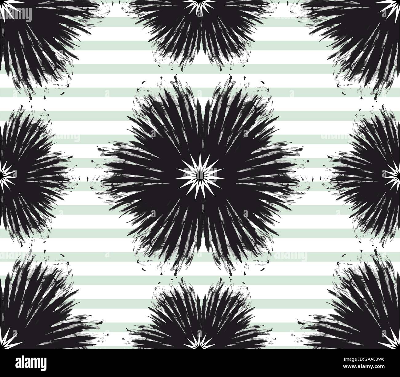 Black flowers brush strokes. Seamless monochrome floral pattern. Green ...