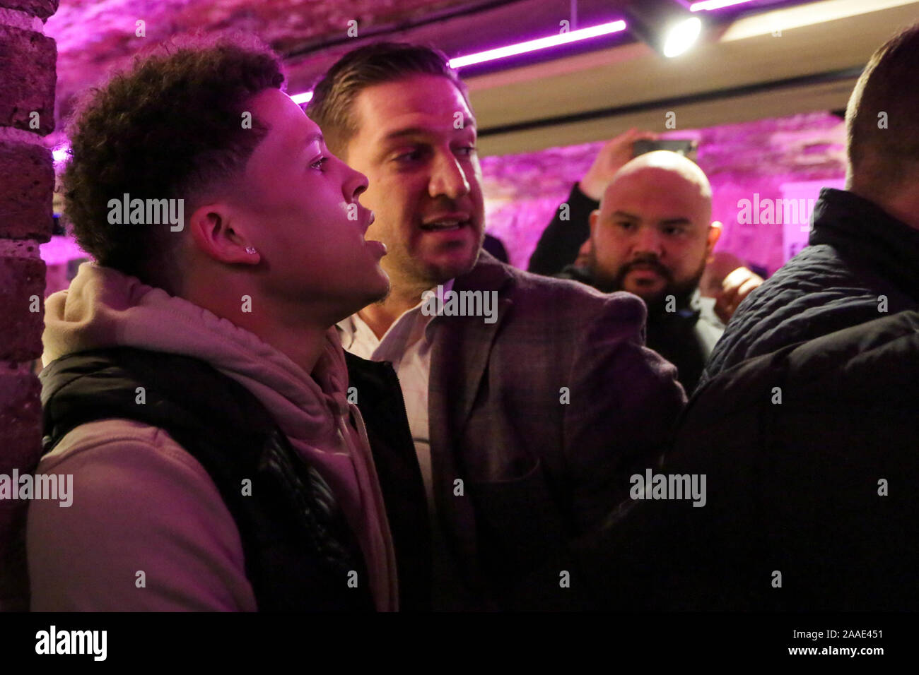 London, UK. 21st Nov, 2019. Mike Kimble is restrained after talking ...