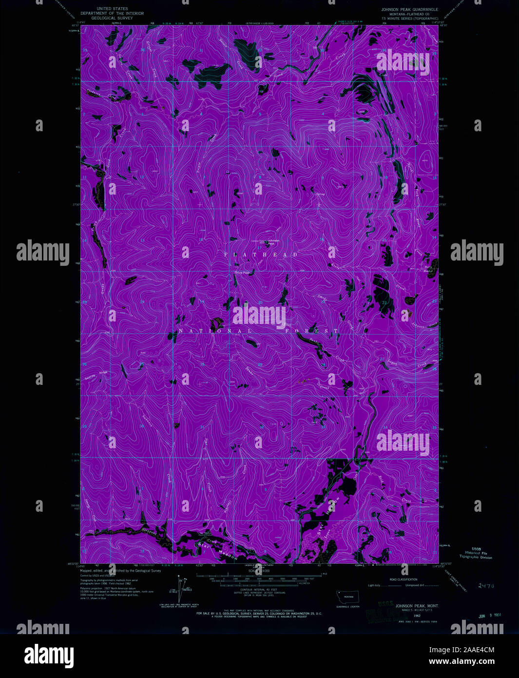 USGS TOPO Map Montana MT Johnson Peak 264695 1962 24000 Inverted ...