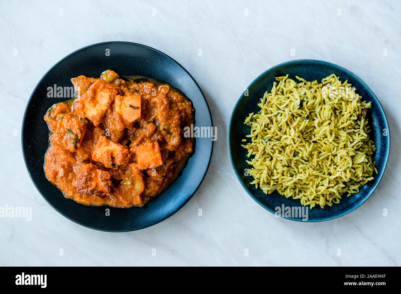 Indian Food Paneer Butter Tikka Masala / Cheese Cottage Curry and Jeera ...