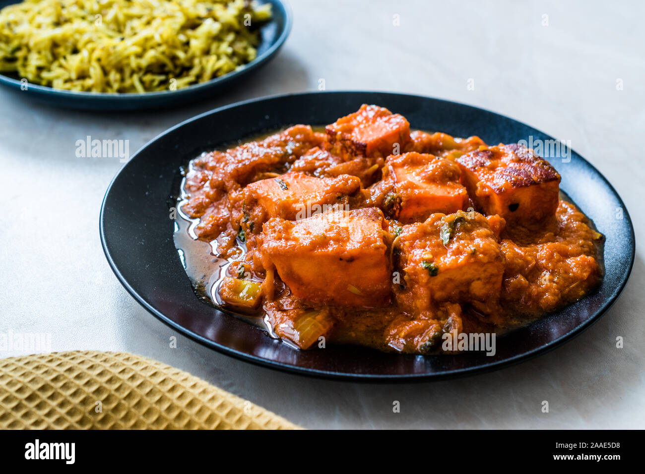 Indian Food Paneer Butter Tikka Masala / Cheese Cottage Curry and Jeera ...