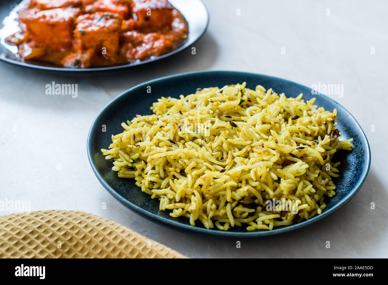 Indian Food Jeera Zira Rice Basmati Pilaf or Pilav with Paneer Butter ...