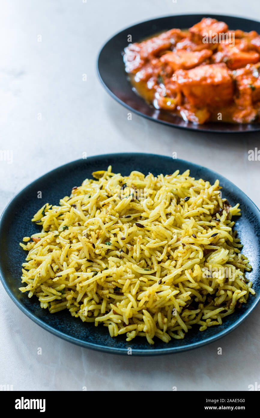 Indian Food Jeera Zira Rice Basmati Pilaf or Pilav with Paneer Butter ...