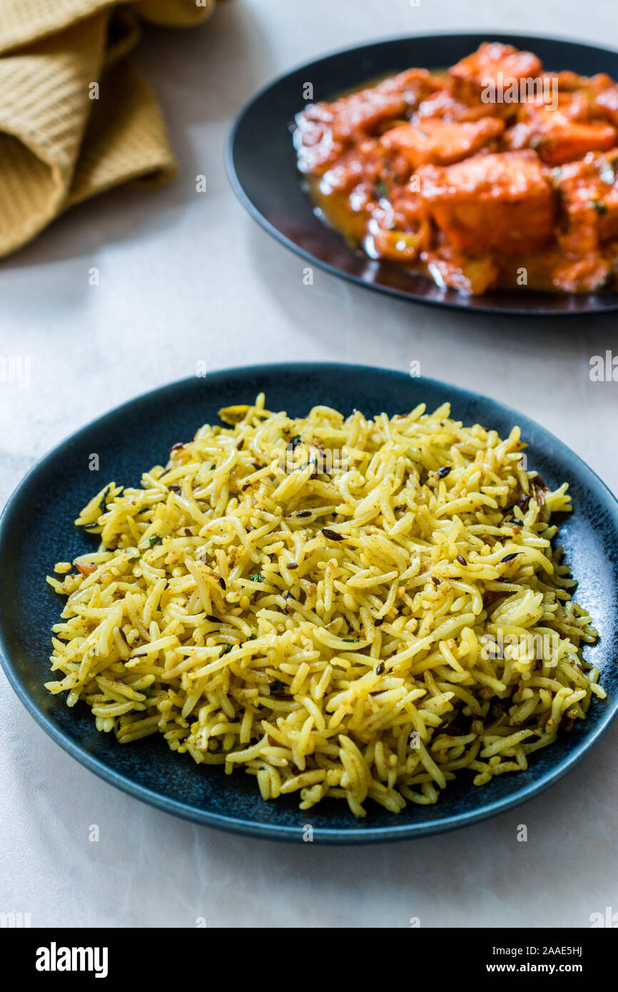 Indian Food Jeera Zira Rice Basmati Pilaf or Pilav with Paneer Butter ...