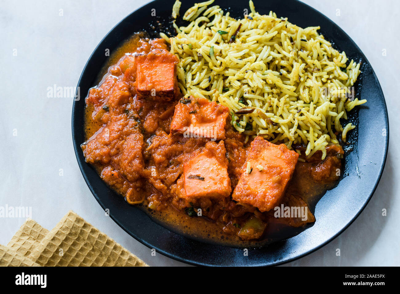 Indian Food Paneer Butter Tikka Masala / Cheese Cottage Curry and Jeera ...