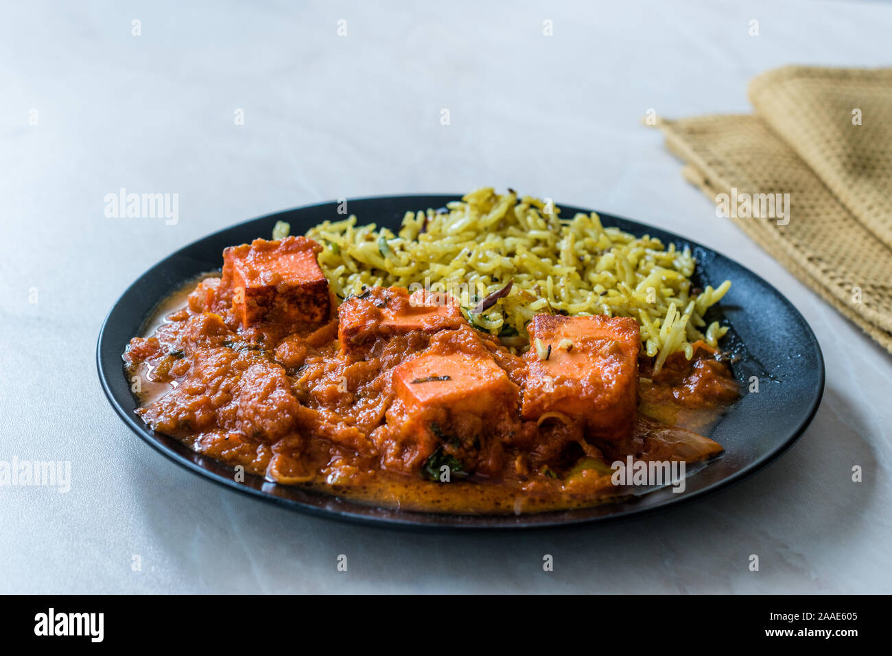 Indian Food Paneer Butter Tikka Masala / Cheese Cottage Curry and Jeera ...