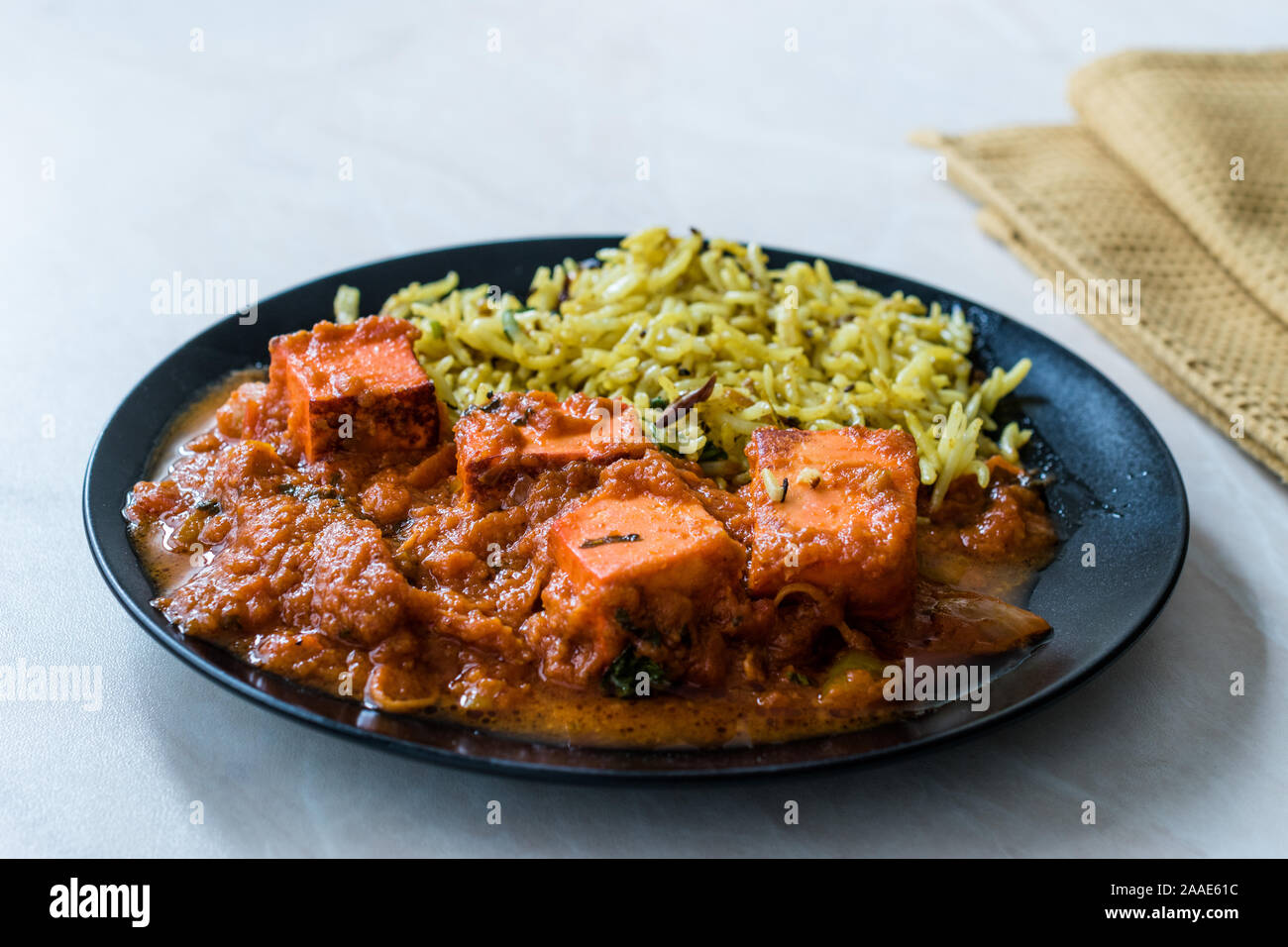 Indian Food Paneer Butter Tikka Masala / Cheese Cottage Curry and Jeera ...