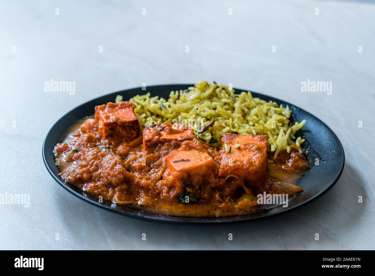 Indian Food Paneer Butter Tikka Masala / Cheese Cottage Curry and Jeera ...