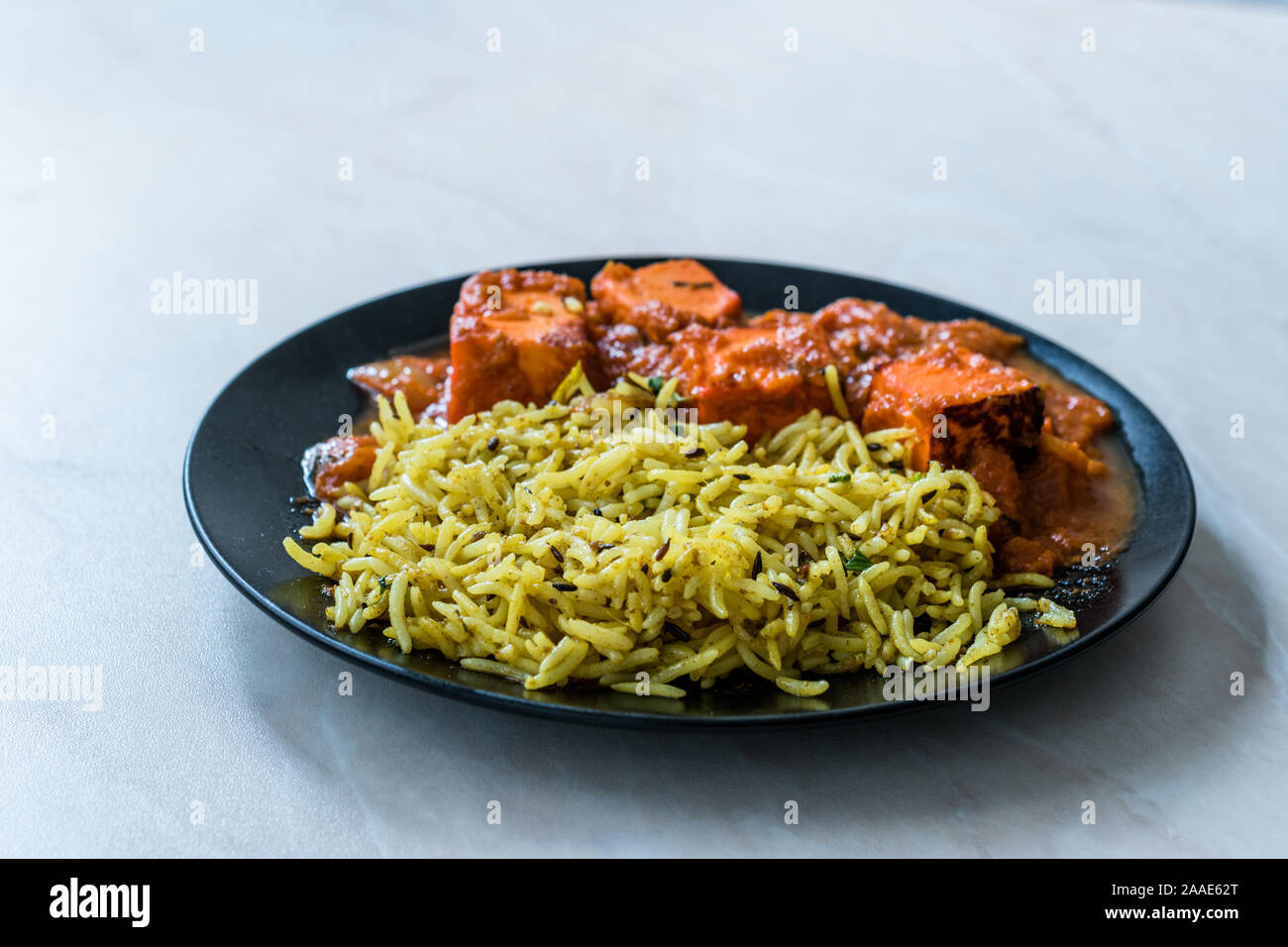 Indian Food Jeera Zira Rice Basmati Pilaf or Pilav with Paneer Butter ...