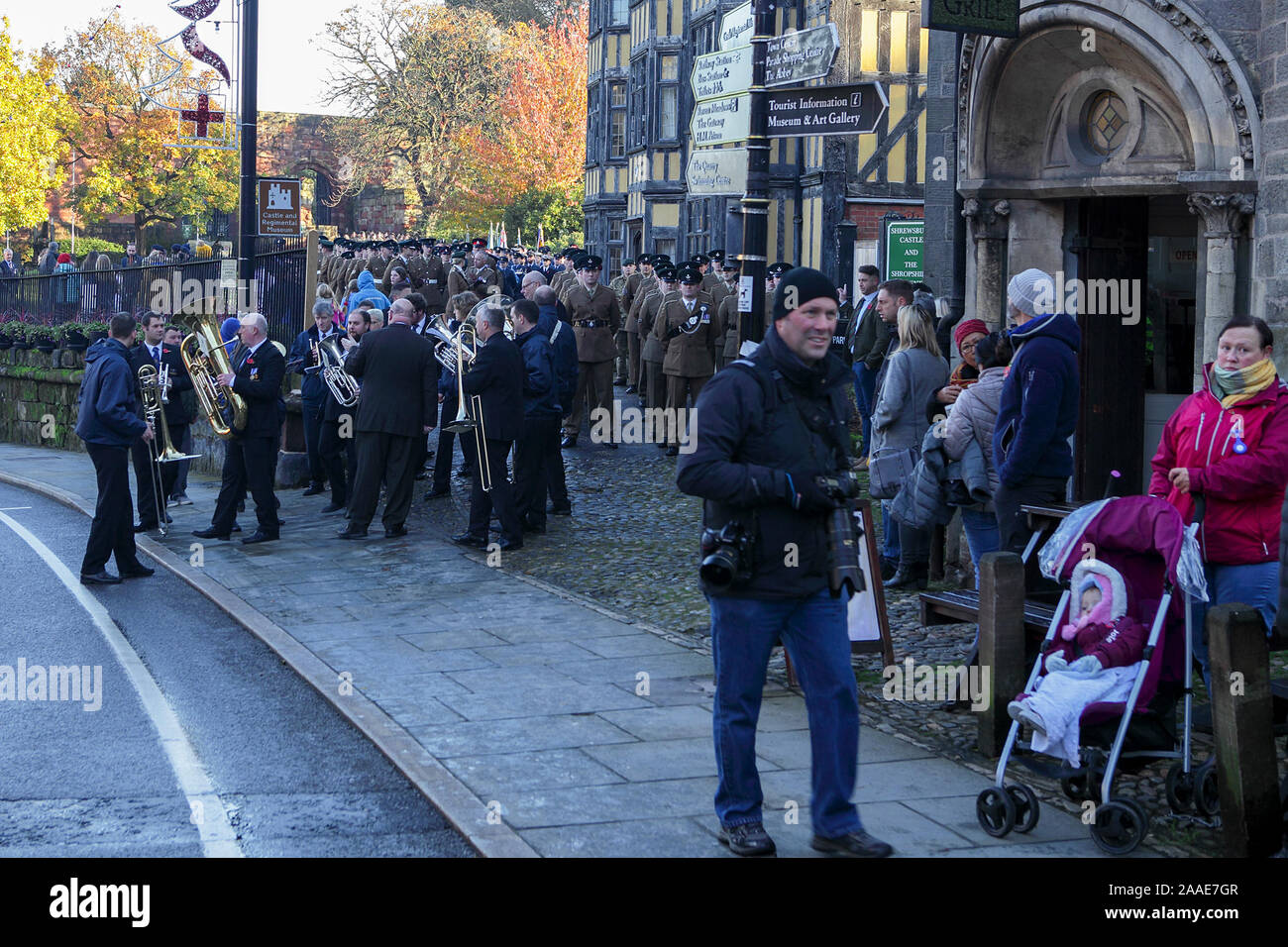 Military, dignitaries and people from Shrewsbury attending Remembrance ...