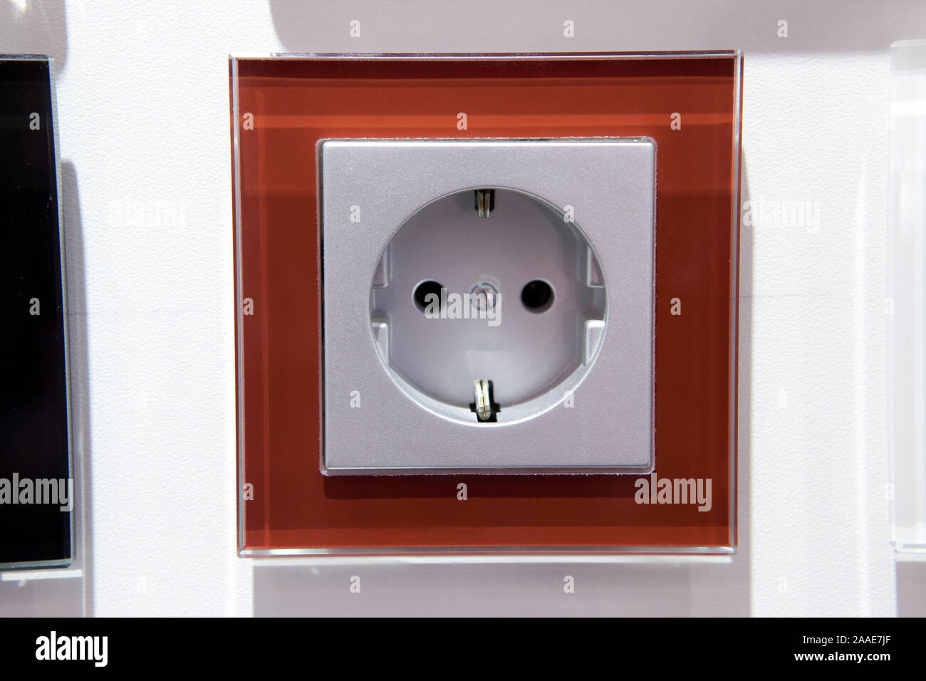 Modern European standard electrical outlet on the wall close up Stock ...