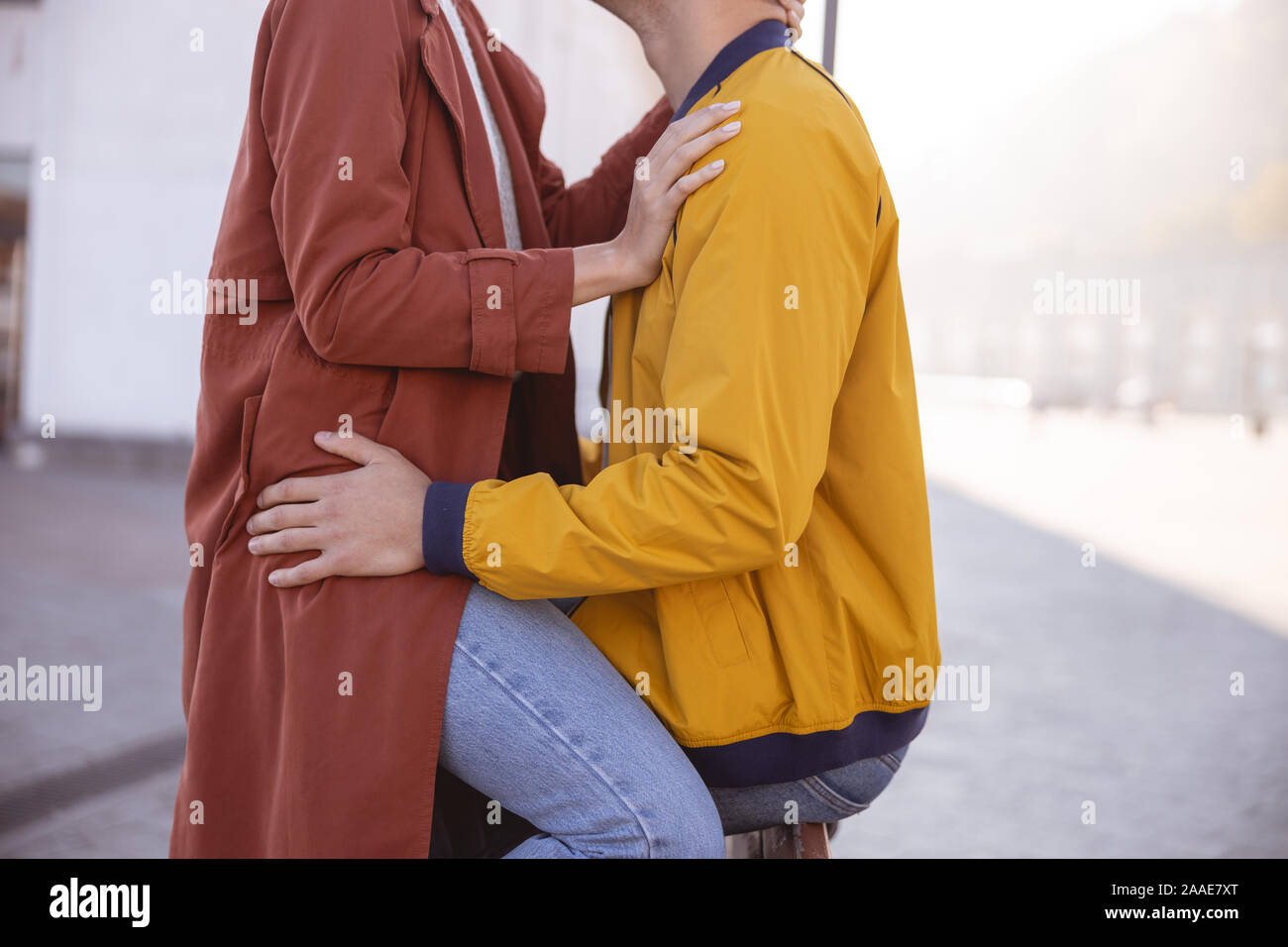 Couple hugging each other during their walking time Stock Photo - Alamy