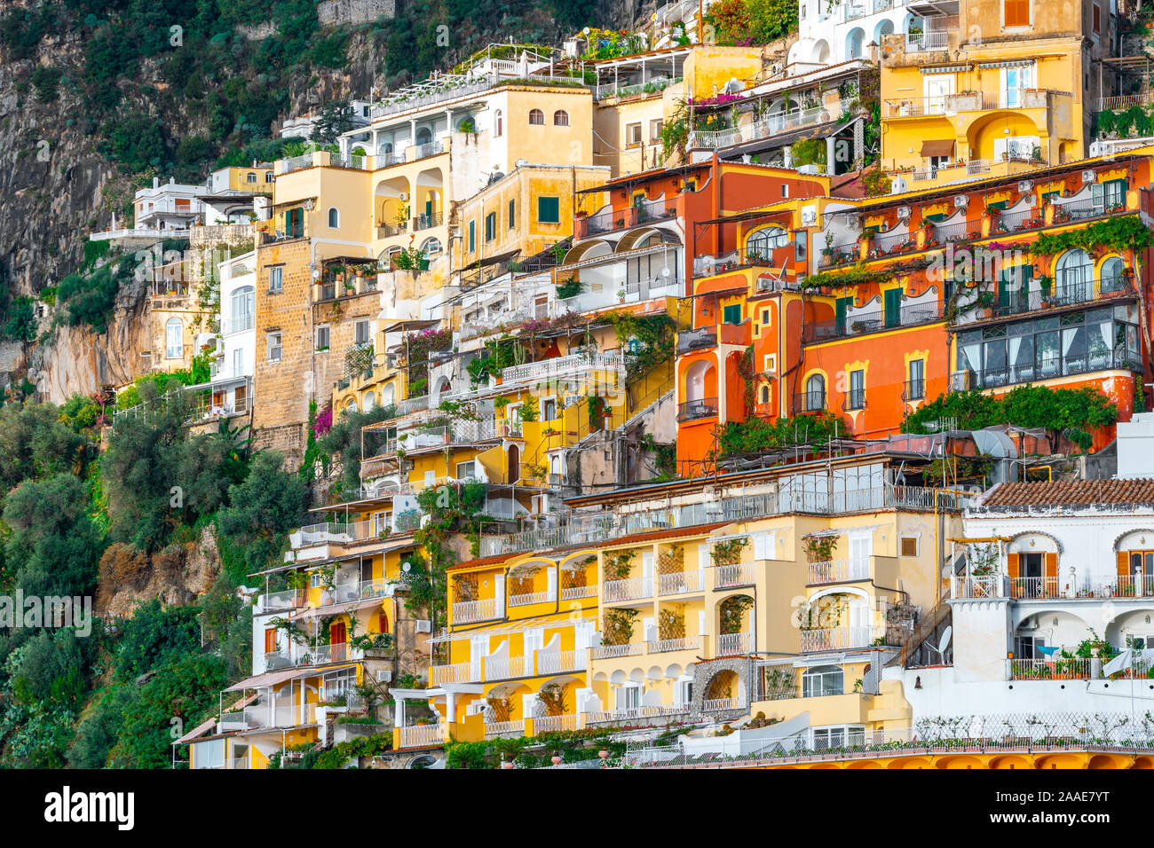 Colorful houses of Positano along Amalfi coast, terraced houses ...